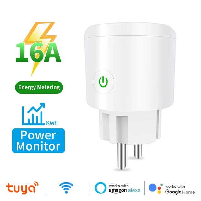 Tuya Smart WiFi Round Socket, EU Plug, 16A, 20A Power Monitor, Timing Function, Outlet for Alexa ...
