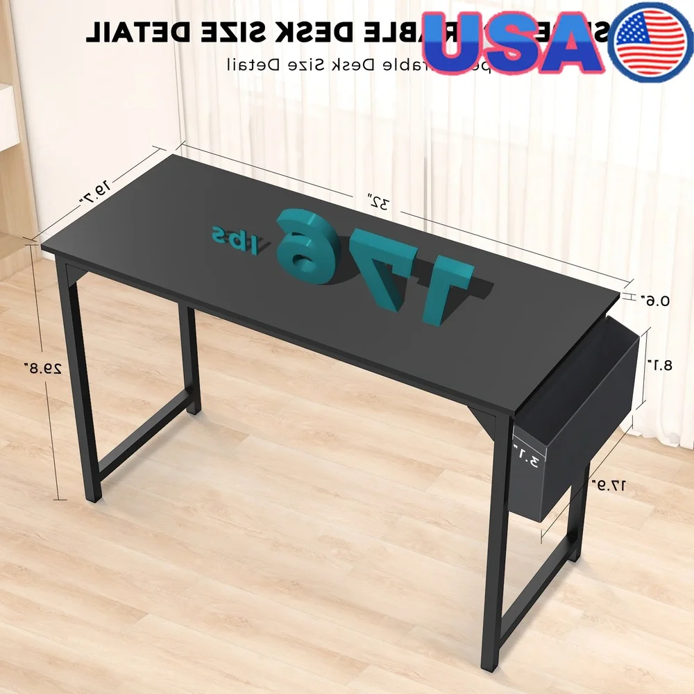 Computer Desk with Storage Bag Iron Hooks Home Office Workstation ...