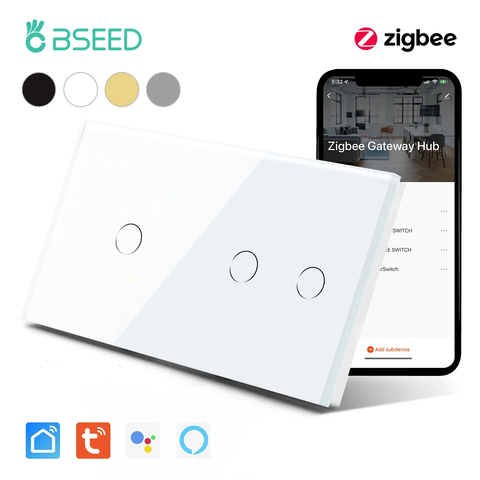 BSEED Zigbee Touch Switches 3Gang 1Way Wireless Smart Wall Switches ...