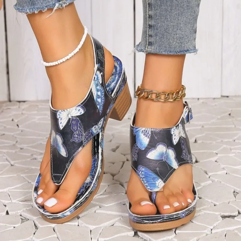Print-Random-High-Heels-Sandals-Women-Chunky-Clip-Toe-Shoes-2024-Pumps ...