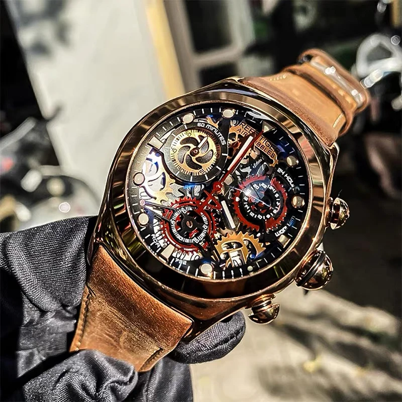 Reef Tiger/RT Mens Sport Watches with Chronograph Skeleton Dial Date ...