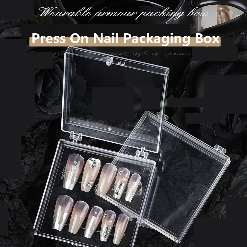 Handmade Nail Wear Storage Box Clear Acrylic Nail Packaging Box Nail ...