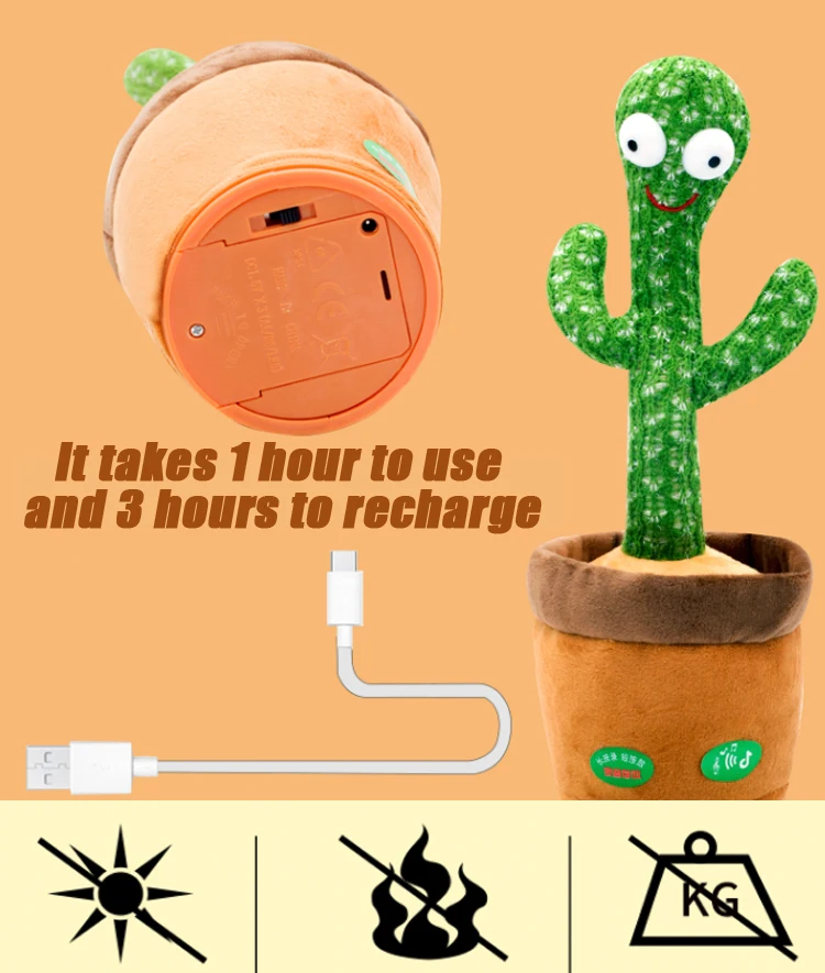 Lovely Dancing Cactus Talking Toy USB Charging Sound Record Repeat Doll ...