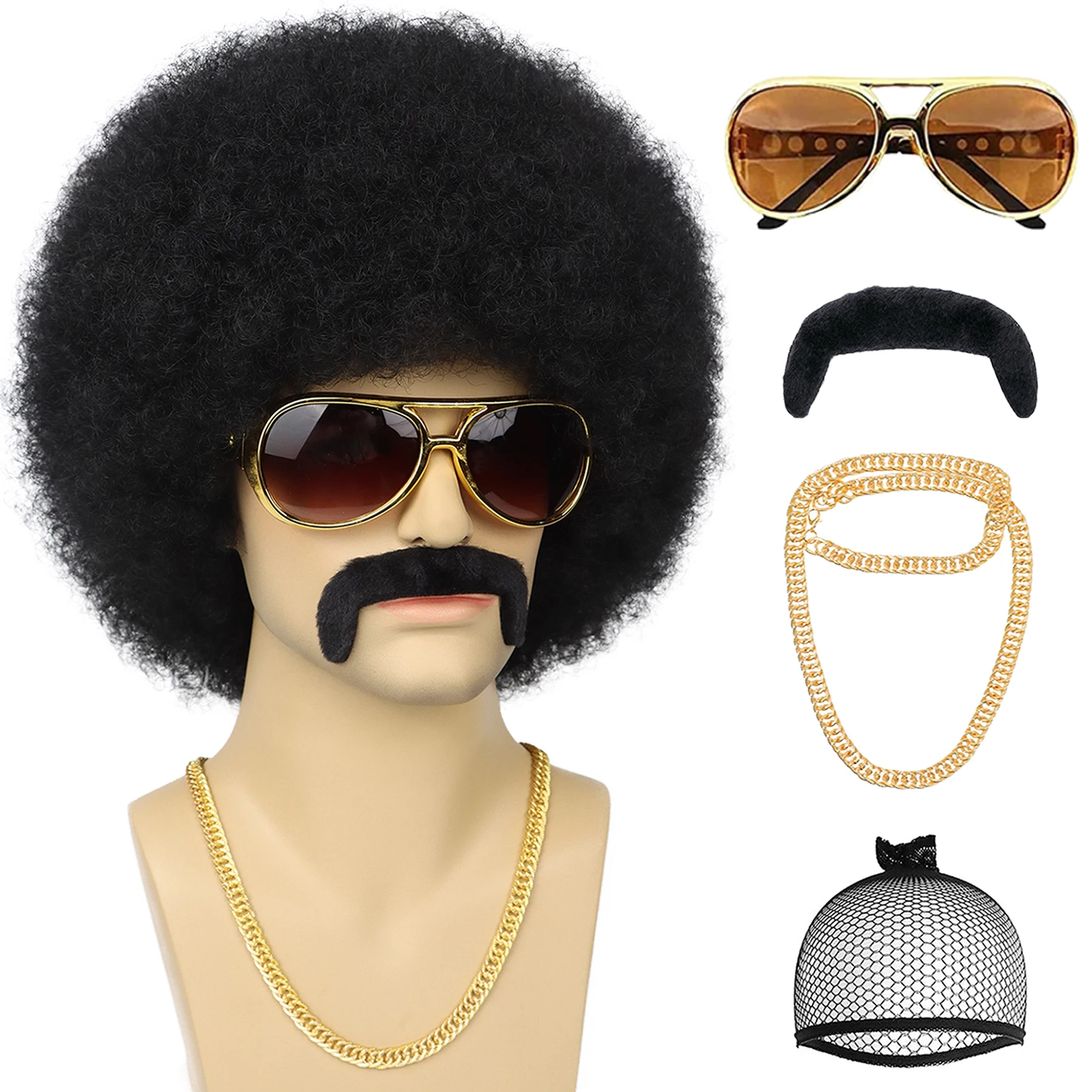 Synthetic-70S-Men-s-Afro-Wig-for-Disco-Party-5pcsSet-WigGlasses ...