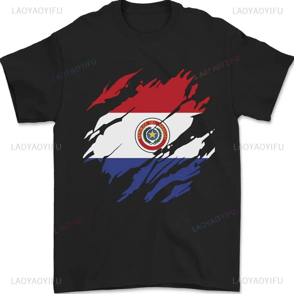 Torn Paraguay Flag Printed Cotton T-Shirt Football Sports Fan Patriotic ...