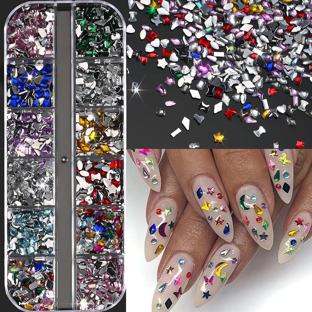 2000Pcs+ Colorful Rhinestones Nail Art Charms Multi Shape Crystal Flat ...