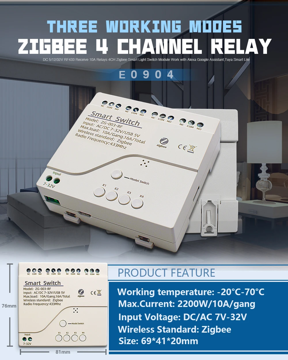 Tuya Zigbee WiFi Smart Home Relay Module Garage Door Relay AC DC 7-32V ...