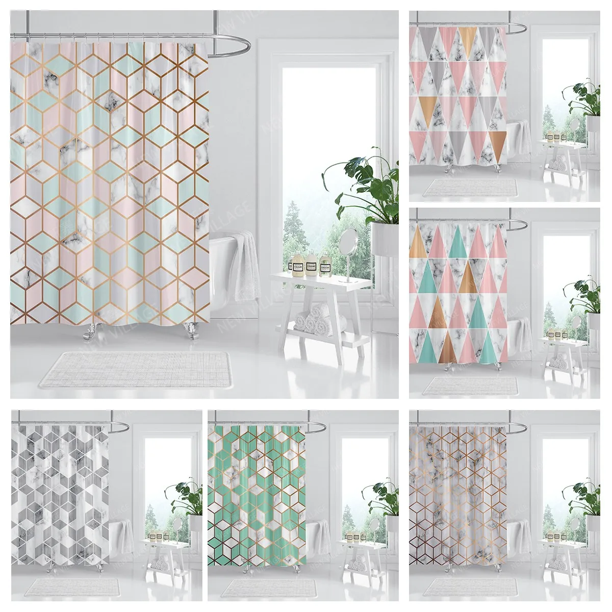 Haupt-dusch-vorh-nge-f-r-Badezimmer-bunte-Marmorierung-wasserdichter ...