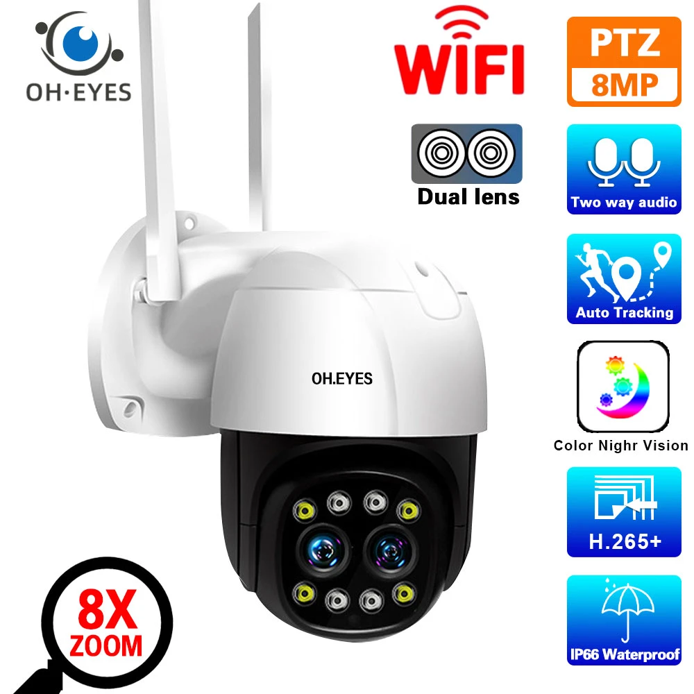 4K Wifi IP PTZ Camera 8MP Dual Lens Auto Tracking Wireless Security ...