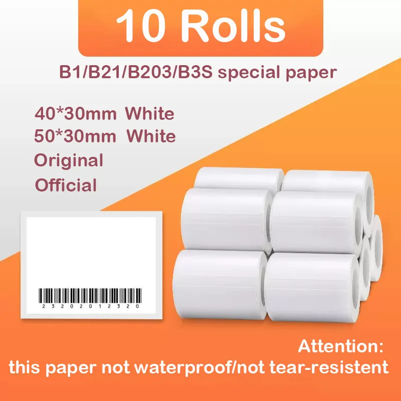 10 Rolls White Paper for NiiMbot B1 B21 B3S b203 Label Printer Supermarket Price Tag Pure Color ...