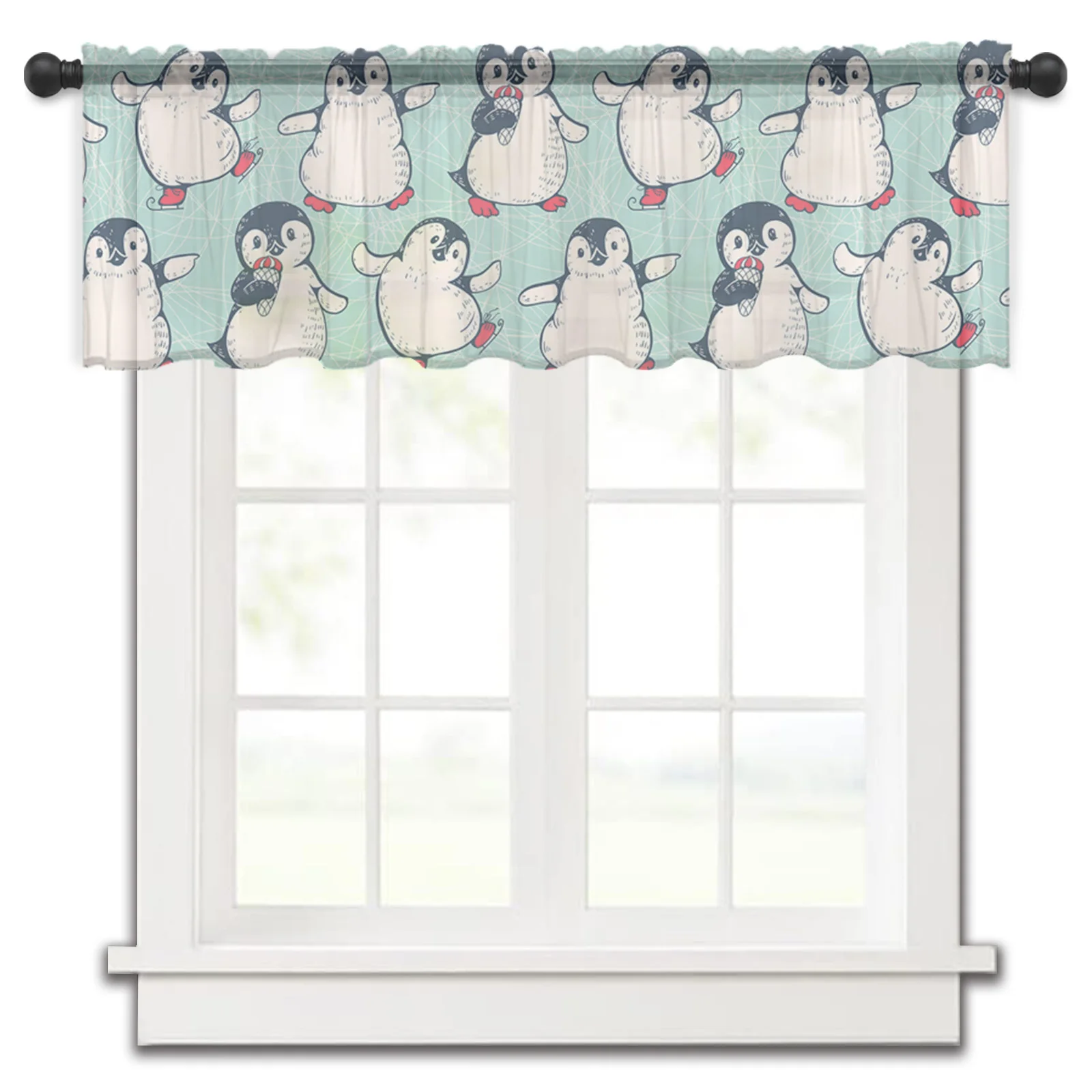 Winter-Penguin-Cartoon-Kitchen-Small-Window-Curtain-Tulle-Sheer-Short ...