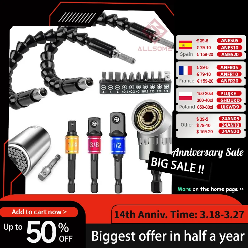 Flexible-Drill-Extension-Hex-Shank-Drill-Nut-Driver-Bit-Set-Bendable ...