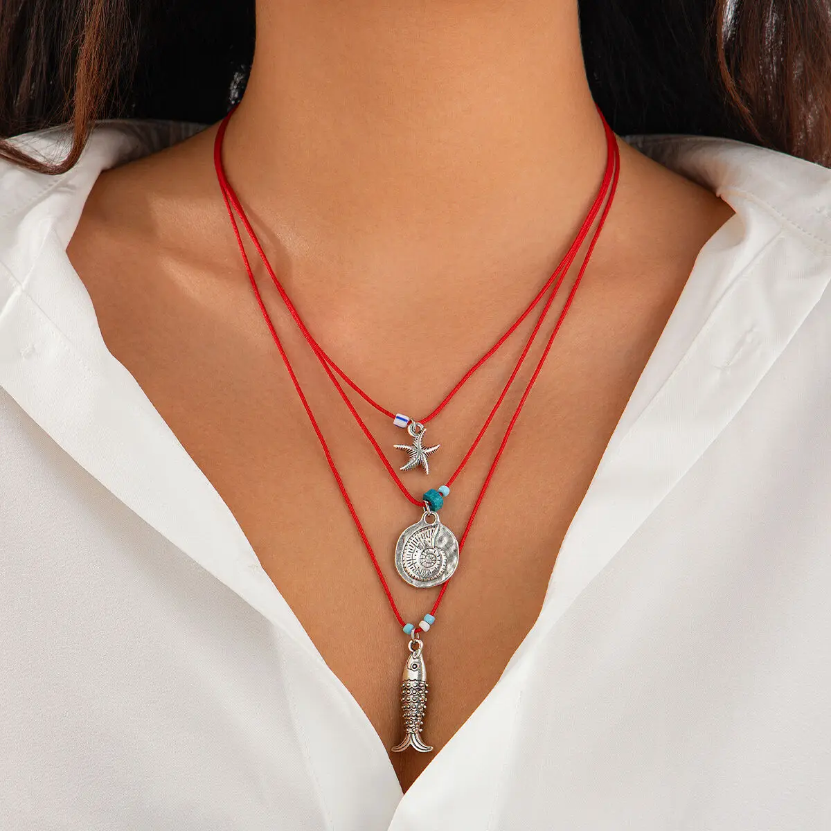 Ingemark 3Pcs/Set Ethnic Adjustable Red Rope Chain Necklace for Women ...
