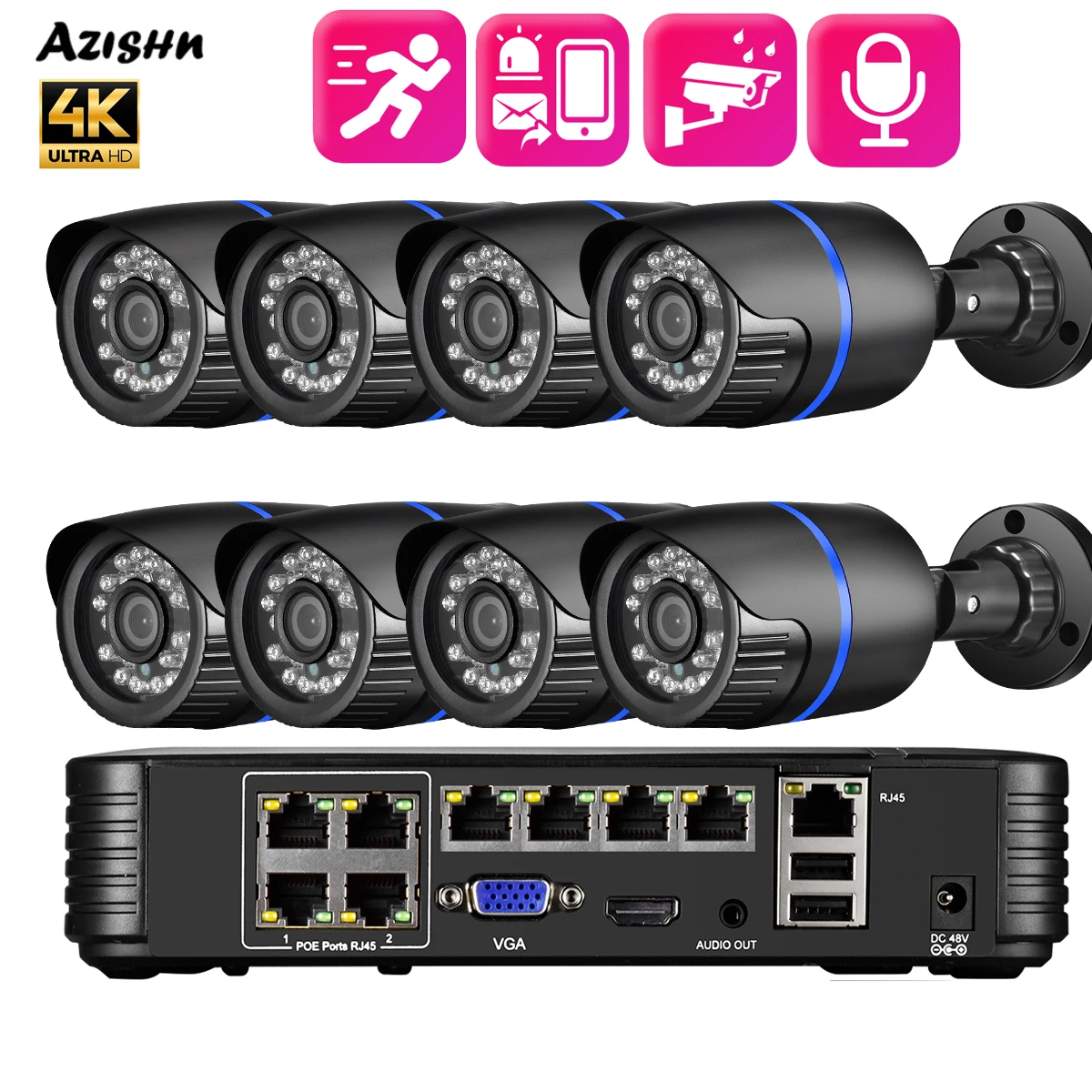 AZISHN-Outdoor-night-vision-audio-8CH-8MP-POE-NVR-AI-security-IP-camera ...
