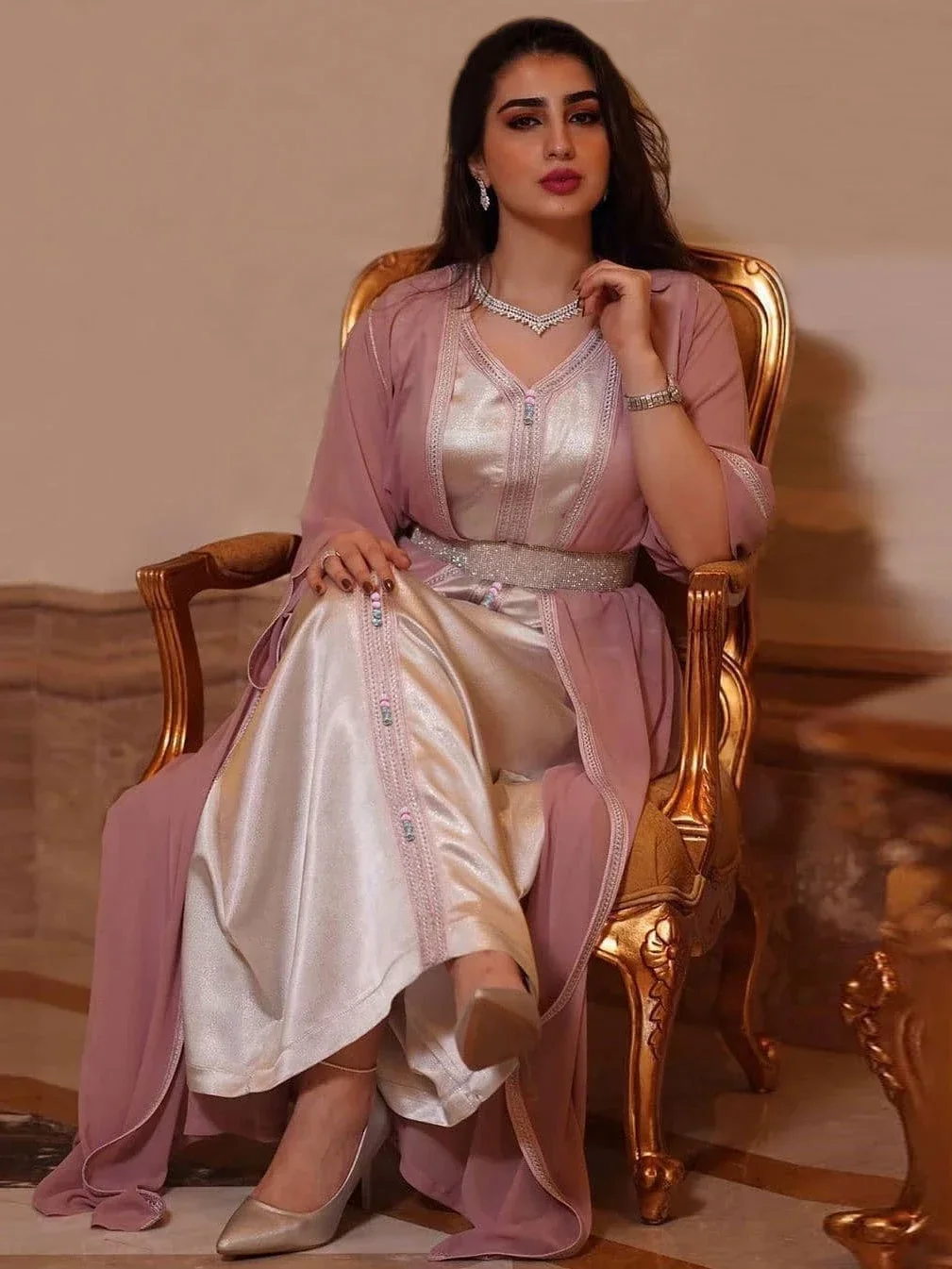 Morocco Muslim Party Dress for Women 2 Piece Abaya & Dress Set Dubai ...
