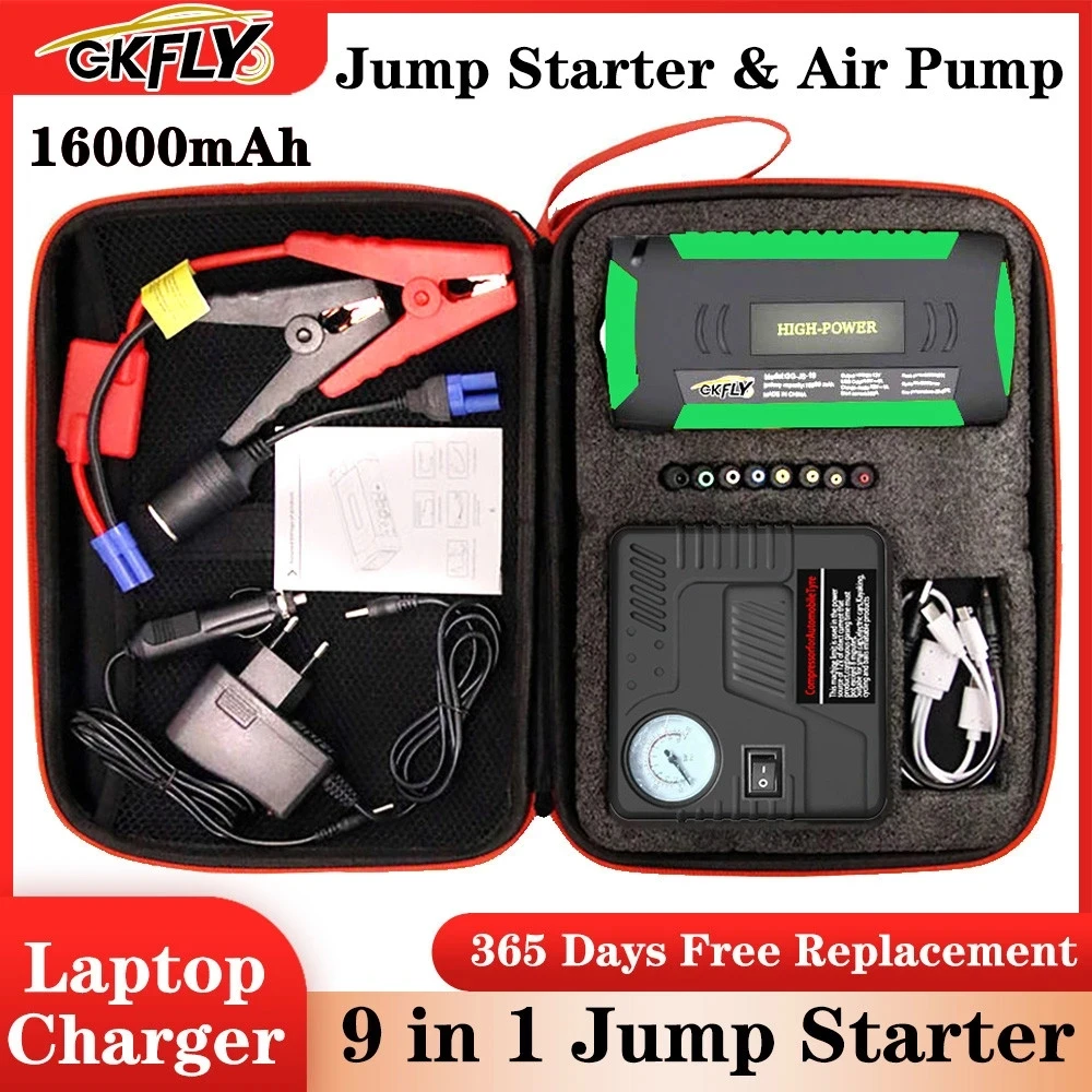 GKFLY 16000mAh Car Jump Starter Air Pump Compressor 600A Starting ...