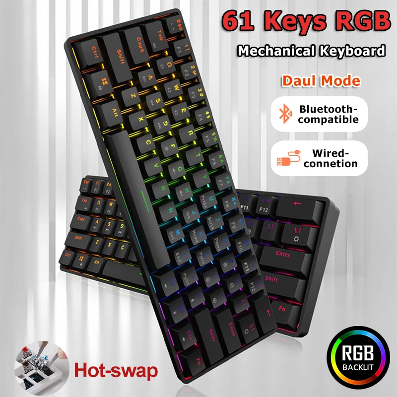 K28 Wireless Bluetooth Gaming Mechanical Keyboard 61 Keys Rgb Type-c ...