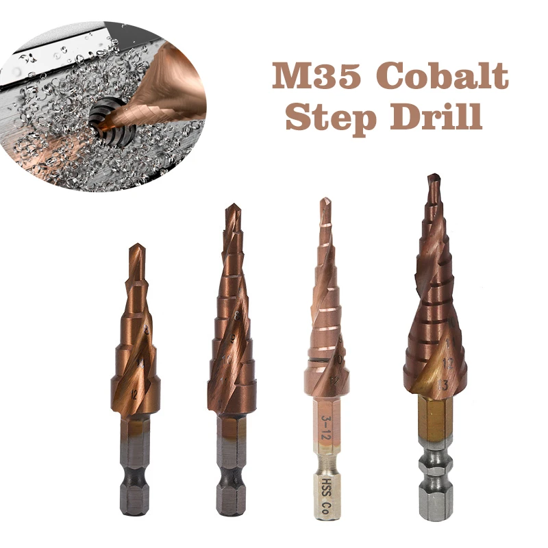 Industrial CO M35 Cobalt HSS Step Drill Bit High Speed Steel Cone Hex Shank Metal Hole Cutter ...