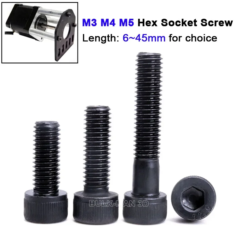 20pcs M3 M4 M5 Black Carbon Steel Hexagon Hex Socket Cap Allen Head ...