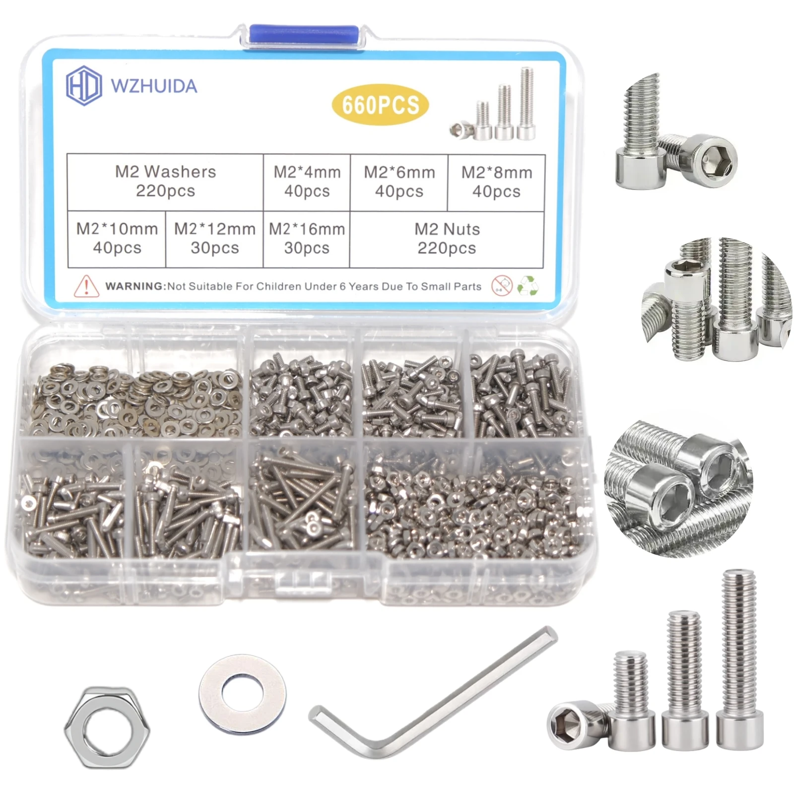 WZHUIDA-M2-M3-M4-Screw-Assortment-Metric-Hex-Socket-Head-Cap-Bolts-304 ...