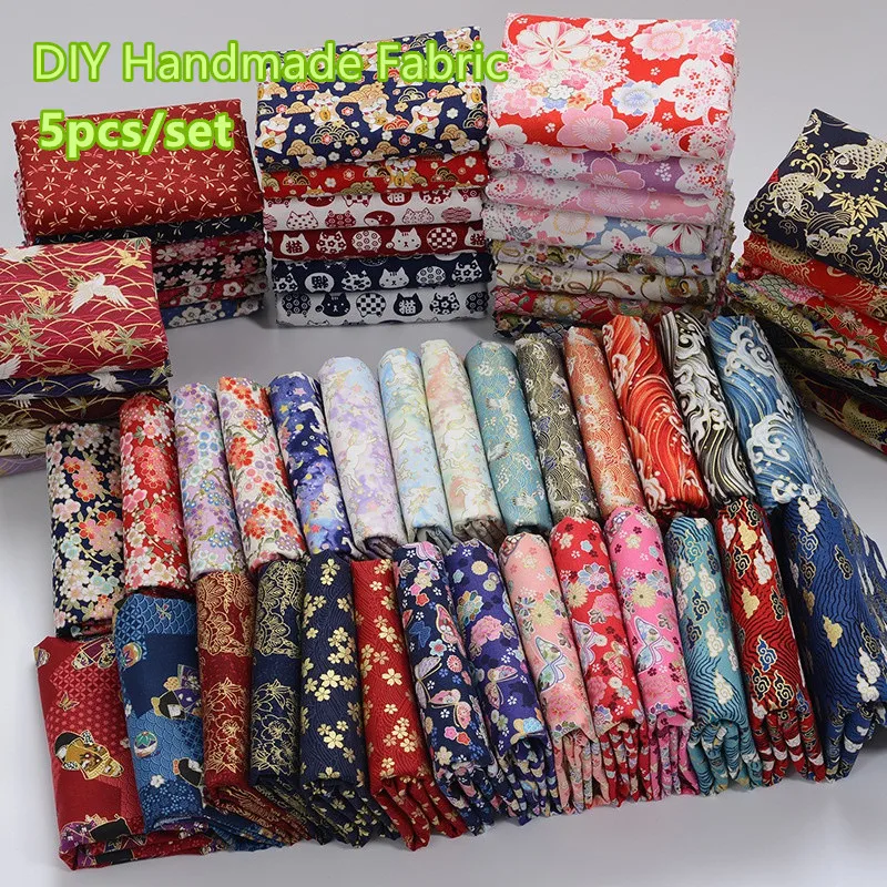 5pcs/set Bronzing Japanese Printed Cotton Fabrics Quilting Fabric for DIY Sewing Patchwork ...