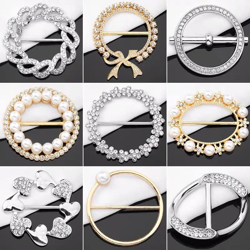 Luxury-Crystal-Pearl-Circle-Round-Brooches-Clothing-Corner-Hem-Waist ...