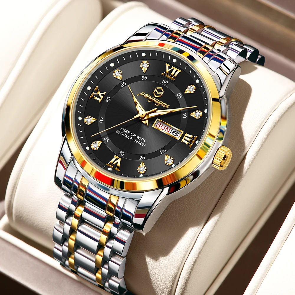 PENGAGAR-Moda-Homem-Rel-gio-Elegante-Data-Semana-Prova-D-gua-Luminosa ...