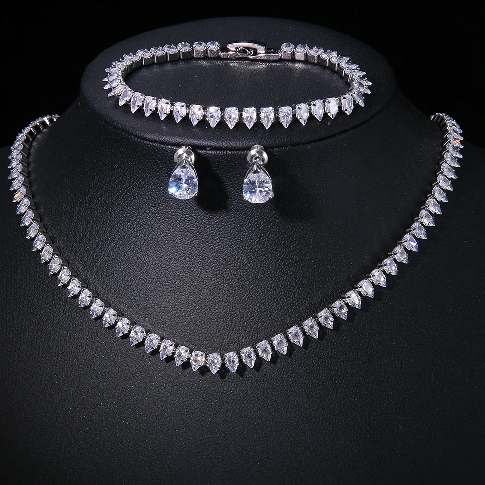 Uilz Gorgeous Water Drop Shape White Zirconia Jewerly Set for Women ...