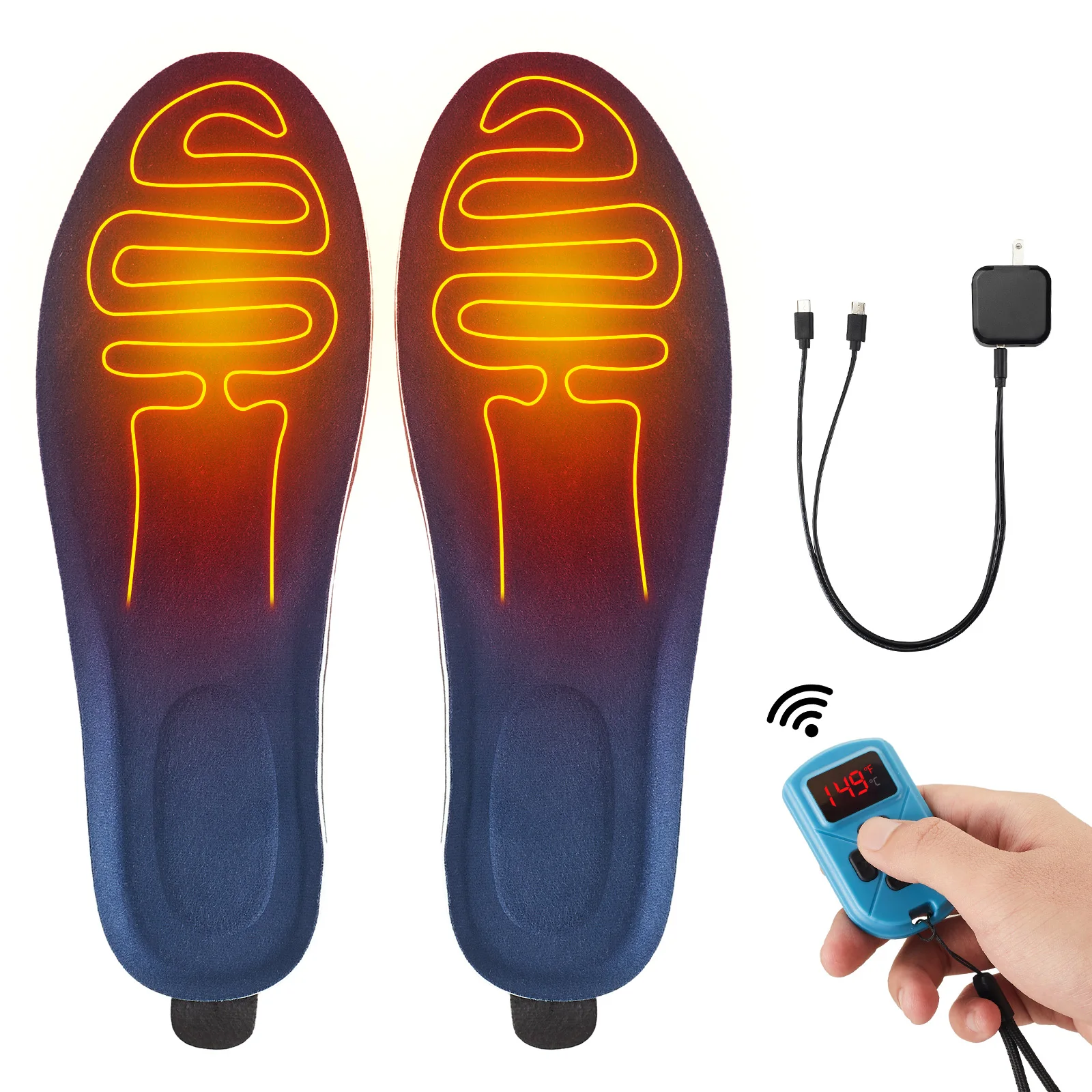 3000mAh-Heated-Insole-Rechargeable-Foot-Warmer-LED-Wireless-Heated ...
