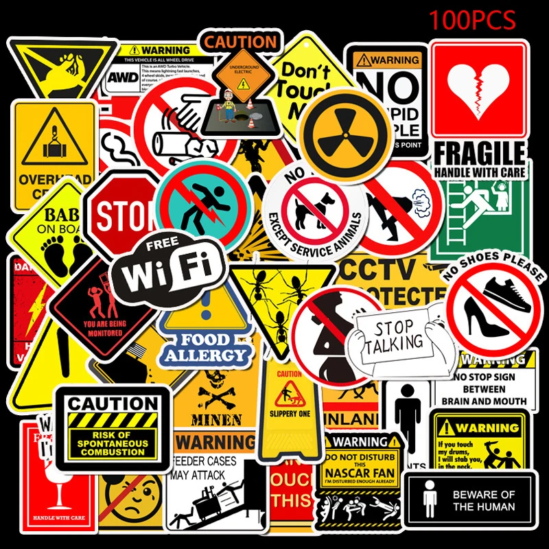 50-100PCS-Car-Stickers-Funny-Warn-Sign-Waterproof-PVC-Graffiti-Sticker ...