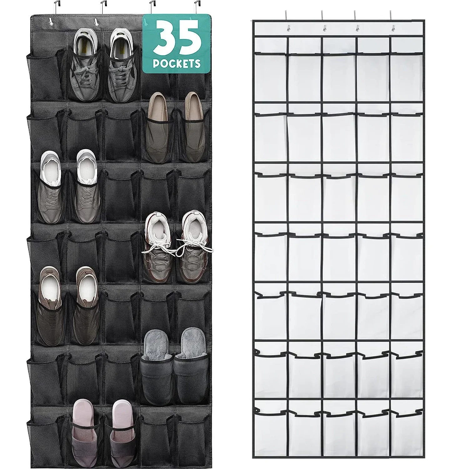 35-Pockets-Over-the-Door-Shoe-Organizer-Large-Mesh-Pockets-With-4-Hooks ...