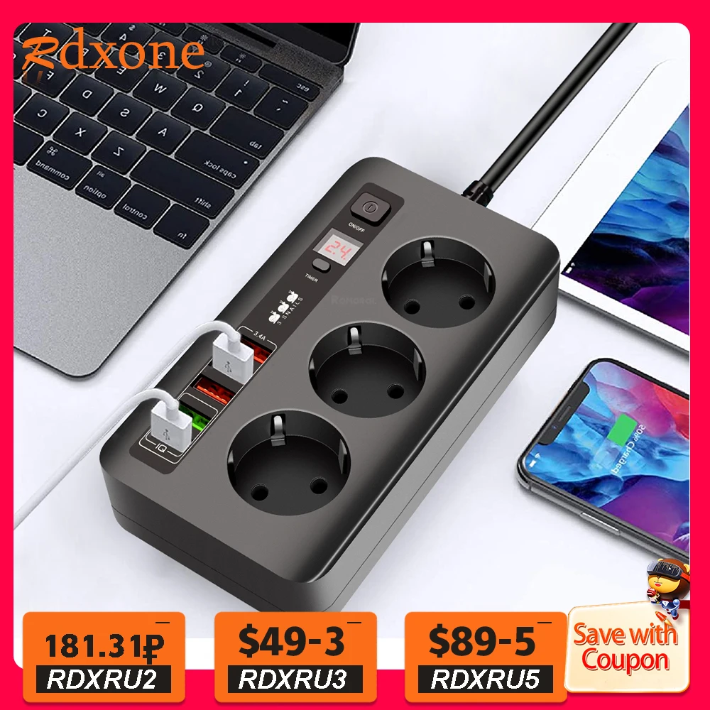 Timed-Socket-Multi-Socket-Adapter-3-Way-Sockets-5USB-Ports-Power-Strip ...