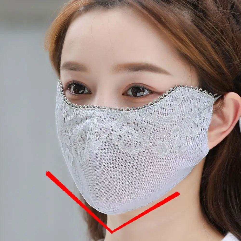 Flower-Sunscreen-Lace-Mask-Solid-Color-Hanging-Ear-Sunscreen-Face-Cover ...