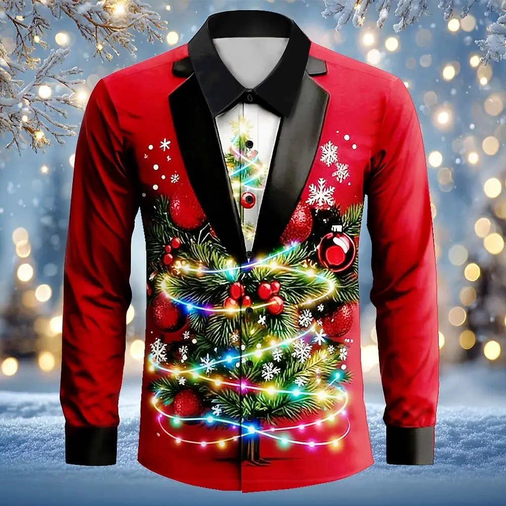 Men's Christmas Costume Christmas Light Suit Tie Printed Tuxedo Shirt ...