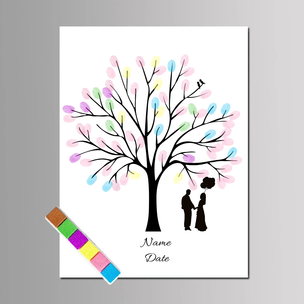 Lover Couple Wedding Guest Book Personalized Tree Fingerprint Painting ...