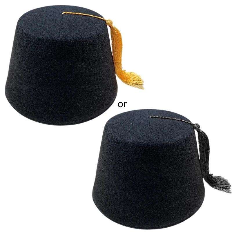 Sombrero-otomano-Fez-gorro-transpirable-turco-con-borlas-negras ...
