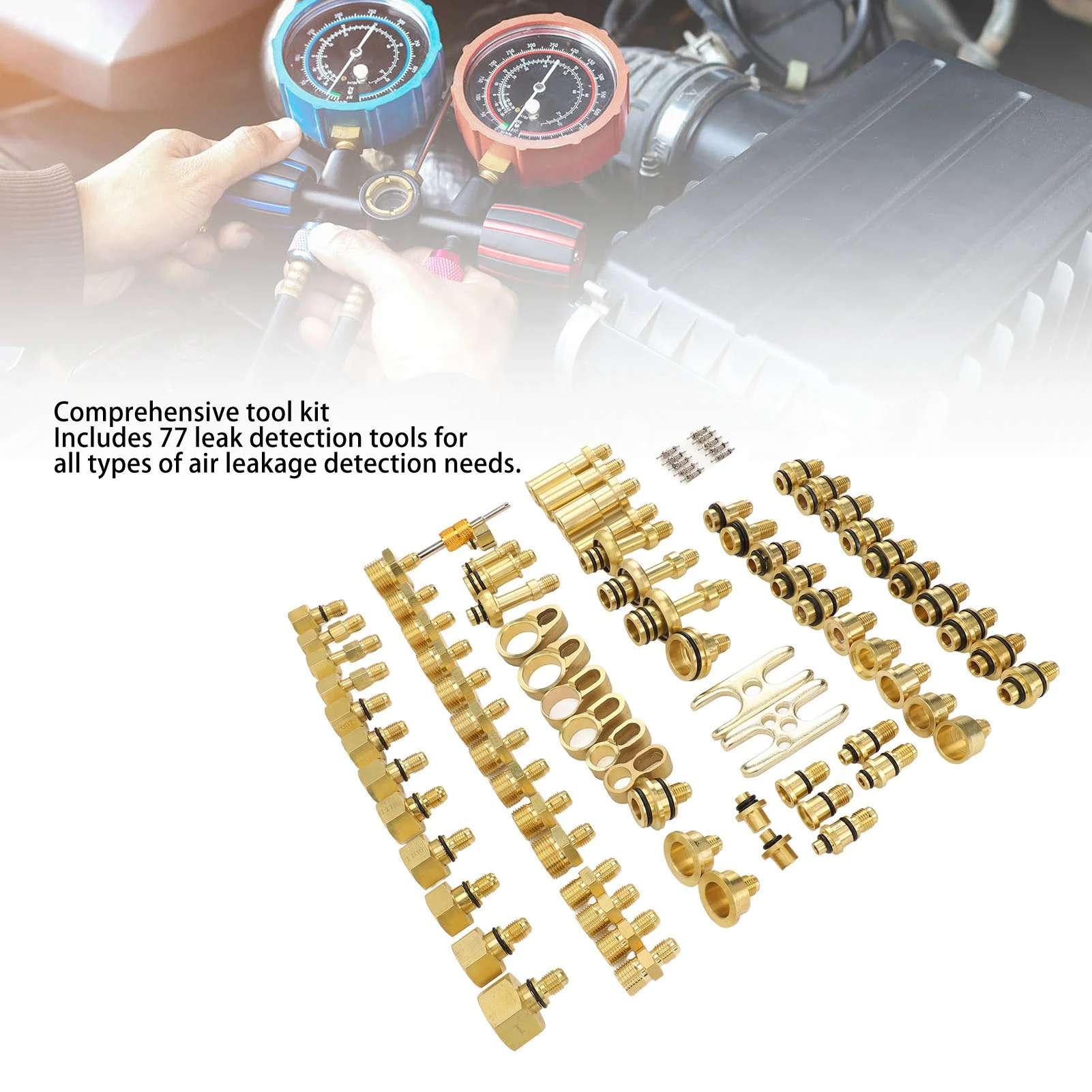 77pcs Automotive Air Conditioning Leak Test Kit Brass Ac Leak Detection ...
