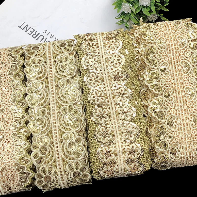 1-2-4-Yards-Ethnic-Gold-Thread-Sequins-Webbing-Ribbon-Tape-Wedding ...