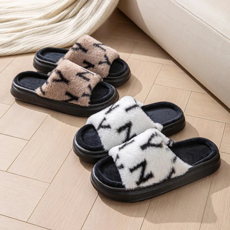 Fluffy Slippers Women Home Flat Luxury Designer Platform Shoes Ladies ...