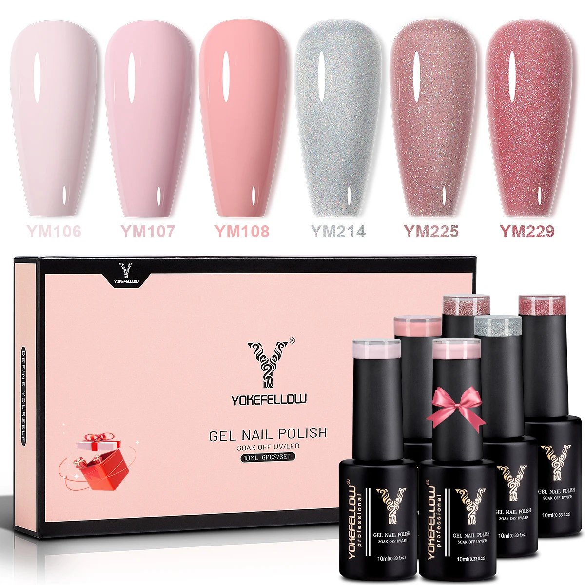 NEW-SET-YOKEFELLOW-6-PCS-Pastel-Pink-Glitter-Pink-Set-Spring-Summer-Gel ...