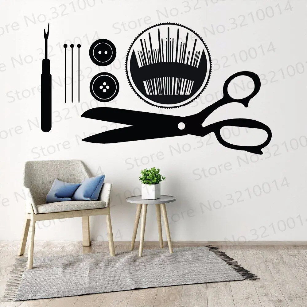 Sewing Wall Art Decals Seamstress Gift Wall Sticker Buttons Pins Sewing ...