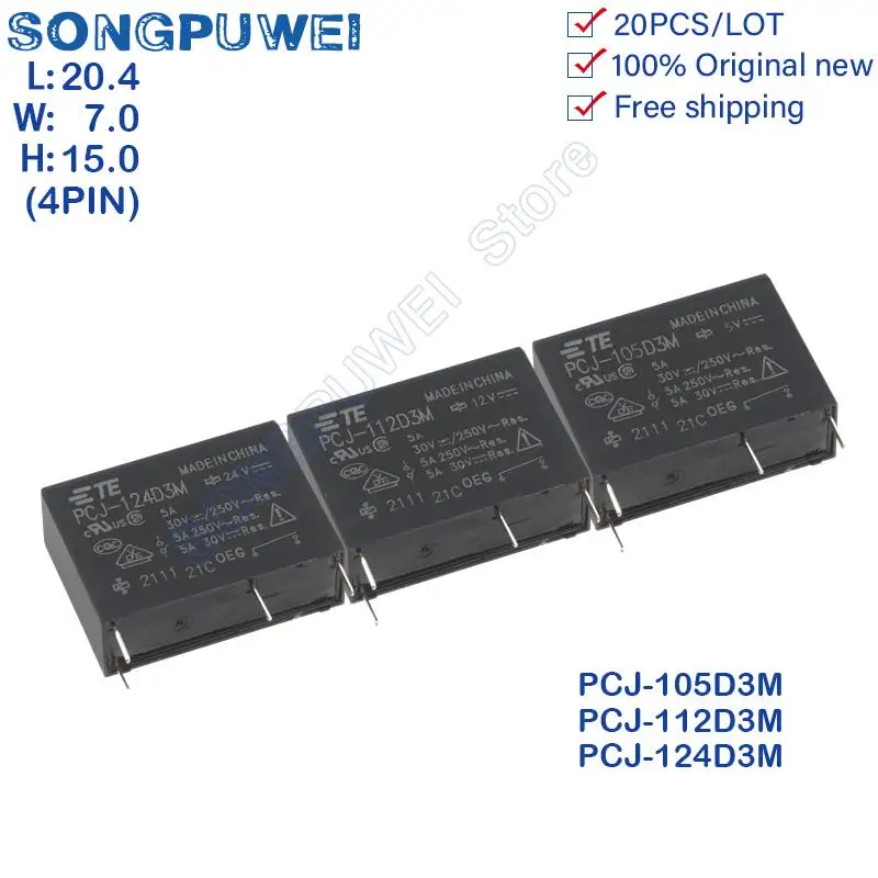 Free-shipping-20Pcs-Lot-PCJ-5V-12V-24V-DC-Relays-SPST-PCJ-105D3M-PCJ ...