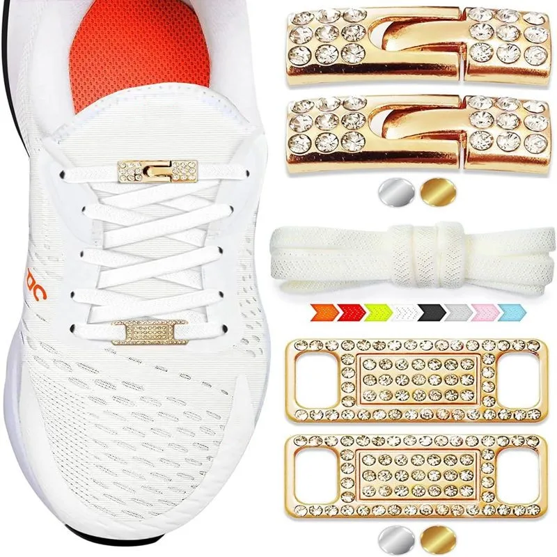 Elastic No Tie Flat Shoe Laces Luxury Bling Smart Buckle AF1 Metal ...