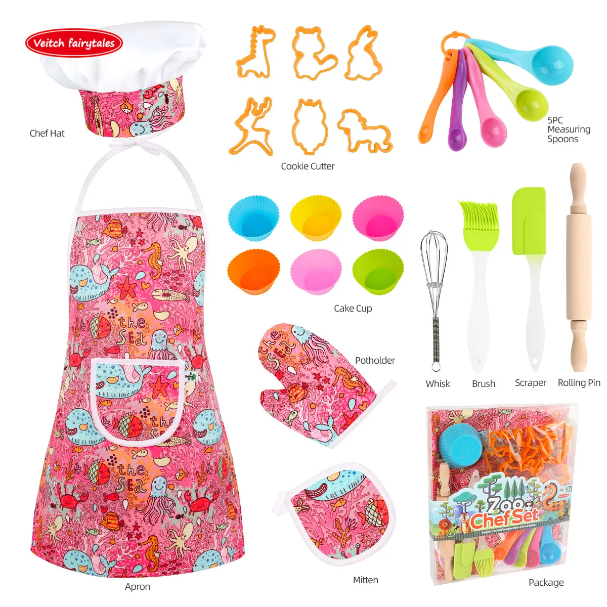 Kids-Cooking-Apron-Gloves-Hat-Set-Pink-Easter-Halloween-Child-Chef ...