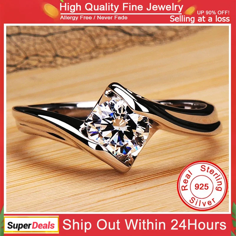 With-Credentials-100-Original-925-Sterling-Silver-Rings-Women-s-1-Carat ...