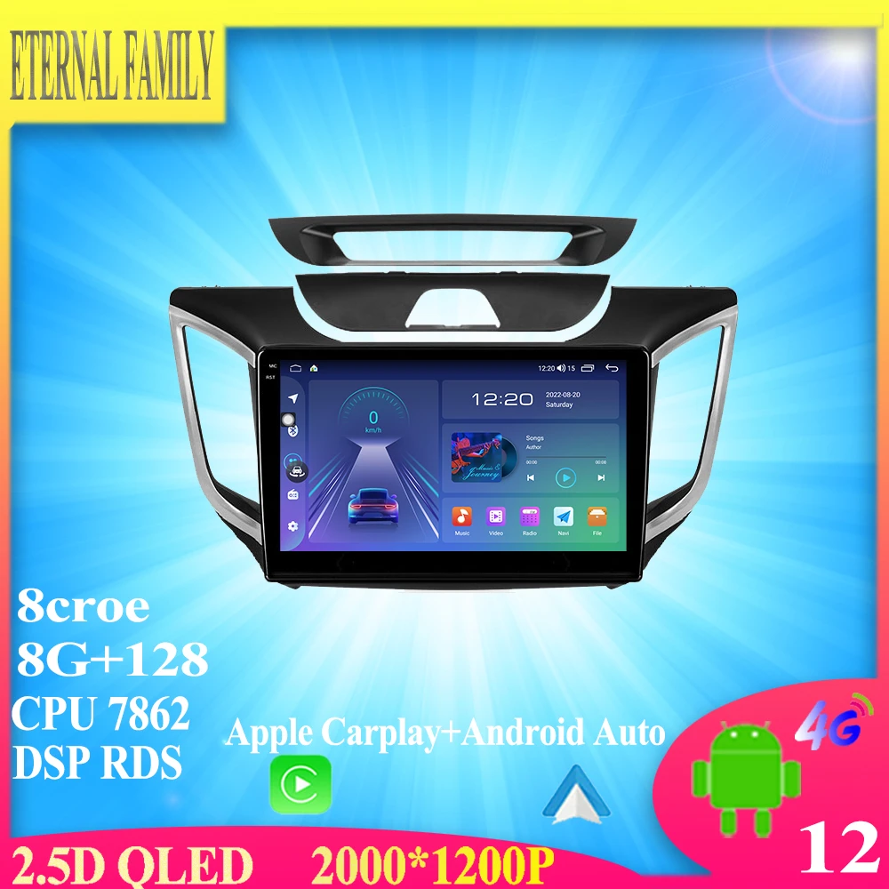 Android 12 Carplay auto for Hyundai Creta IX25 2015 2019 Car Stereo Radio Multimedia Video ...