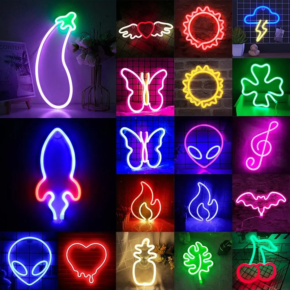 LED-Neon-Sign-Night-Lights-Music-Note-Butterfly-Heart-Battery-USB ...