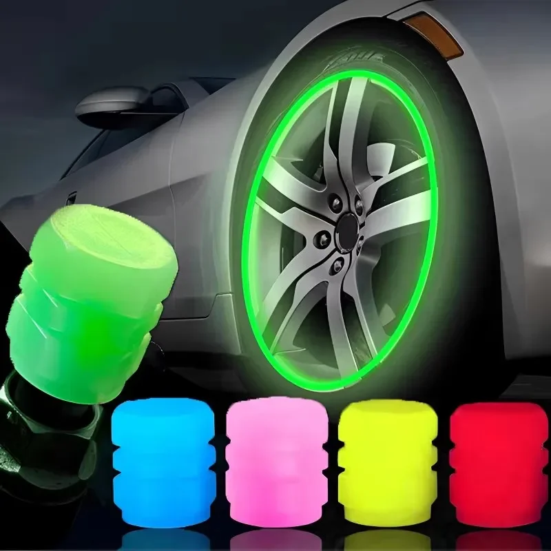 4Pcs Luminous Car Valve Caps Fluorescent Night Glowing Car Motorcycle ...