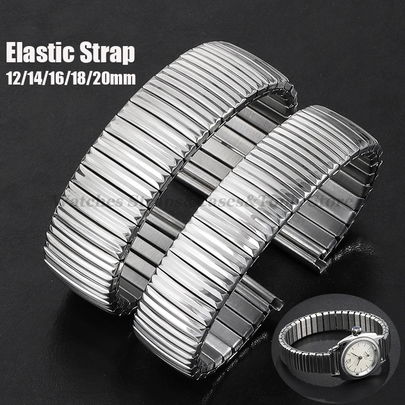 12mm 14mm 16mm 18mm 20mm Stainless Steel Elastic Watch Band Strap Men ...