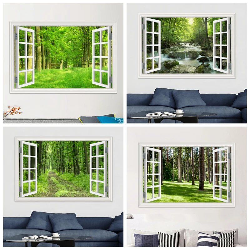 3D-Large-Decal-Forest-Wall-Sticker-Pictures-For-Living-Room-Bathroom ...